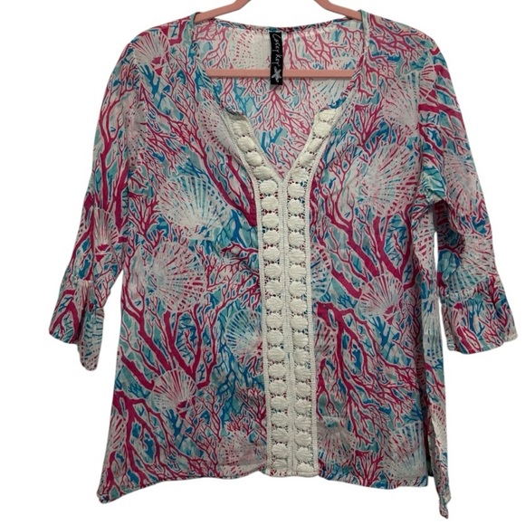 Casey Key | Tops | Casey Key Pink And Blue Tunic Top | Poshmark